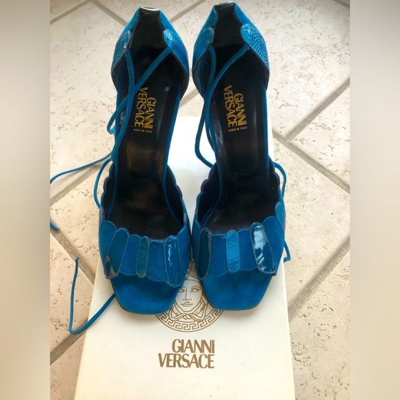 Versace | Shoes | Vintage Versace Teal Leathersuedesnakeskin Leather ...